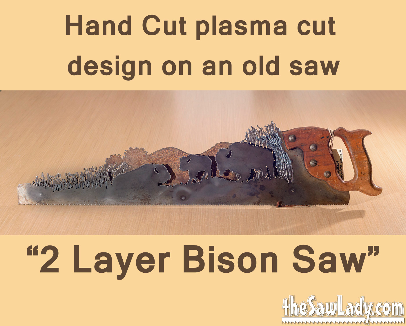 Bison Buffalo Prairie- Hand Cut Plasma Metal Art Hand Saw- Rustic Wall ...
